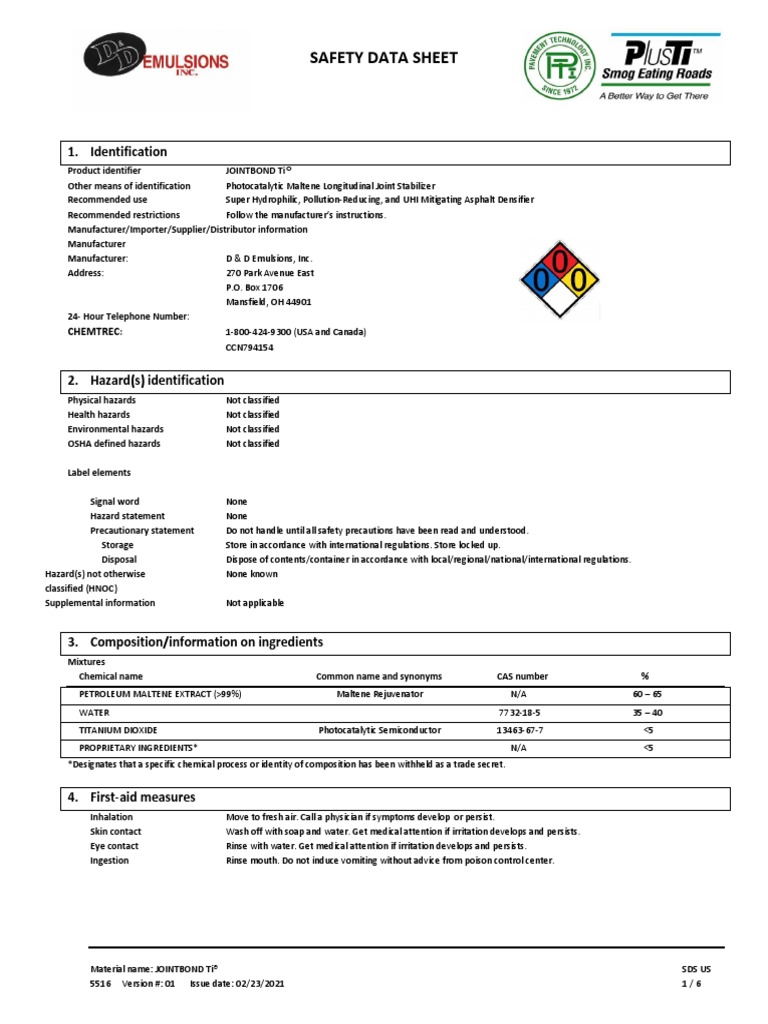 Safety Data Sheet: 1. Identification | PDF | Dangerous Goods | Firefighting