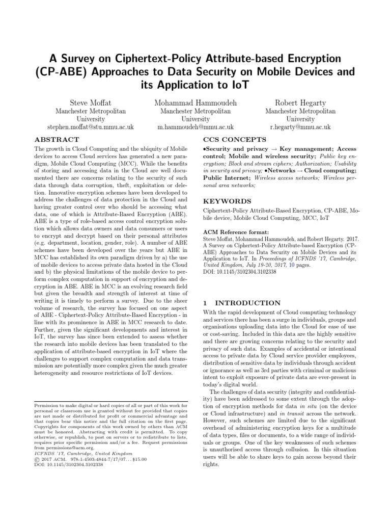 A Survey On Ciphertext-Policy Attribute-Based Encryption (Cp-Abe) Approaches To Data Security On ...