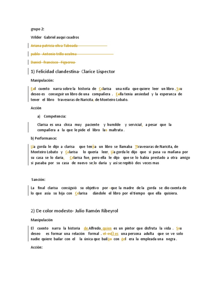 Análisis de Cuentos y Personajes | PDF