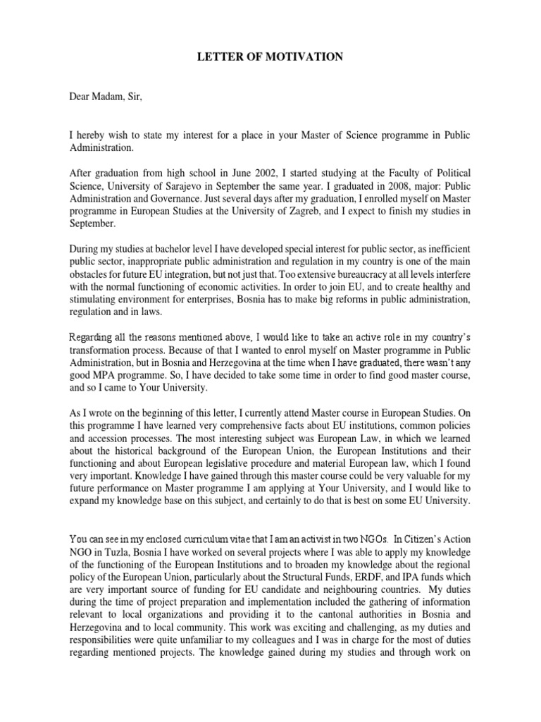 Motivation Letter Public Administration Master | PDF | European Union ...