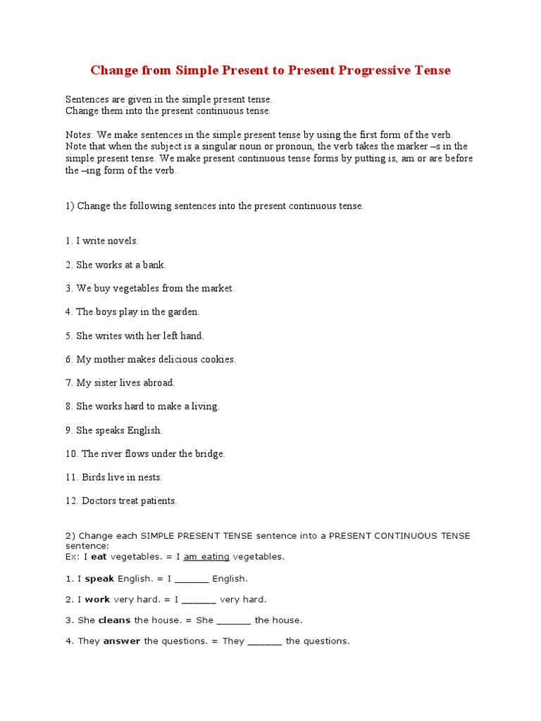 Change From Simple Present To Present Progressive Tense | PDF | Verb ...