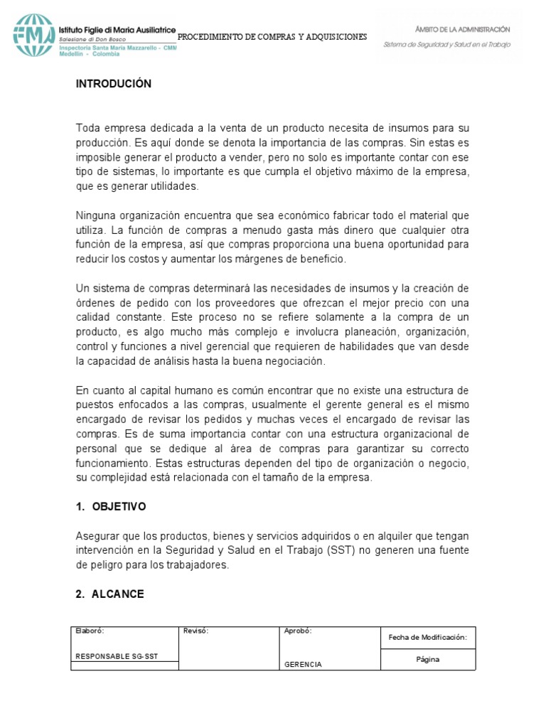 Procedimiento de Compras y Adquisiciones | PDF | Calidad (comercial) | Business