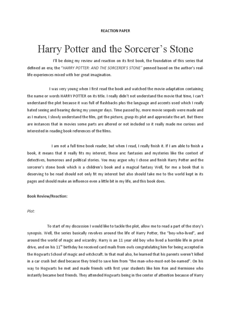 REACTION PAPER of Harry Potter and The Sorcerer's Stone | PDF | Harry ...