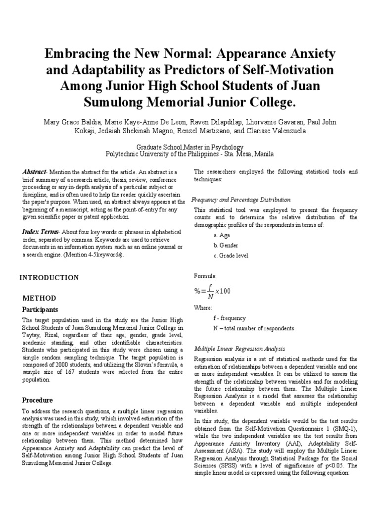 IMRAD Format | PDF | Regression Analysis | Statistics