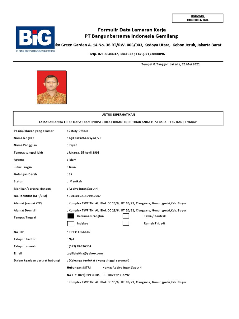 Formulir Data Diri | PDF