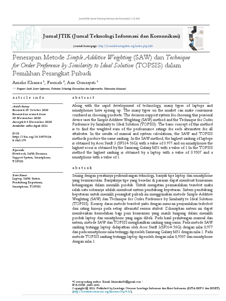 Penerapan Metode Simple Additive Weighting (SAW) Dan Technique ...