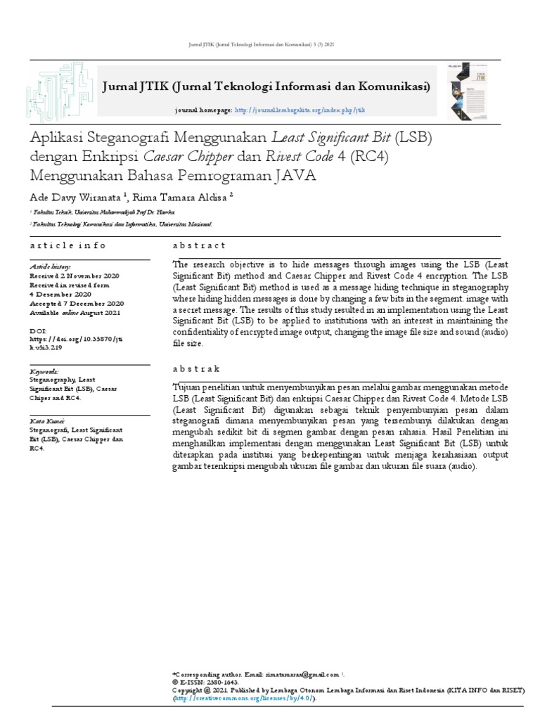 Aplikasi Steganografi Menggunakan Least Significant Bit (LSB) Dengan ...