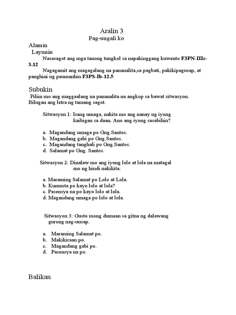 Adm-Filipino Q1 W3 | PDF