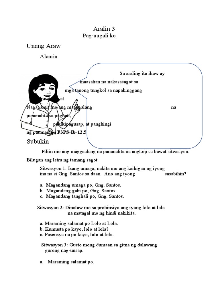 ADM-FILIPINO Q1 W3-Pag-uugali Ko 3 EDITED | PDF