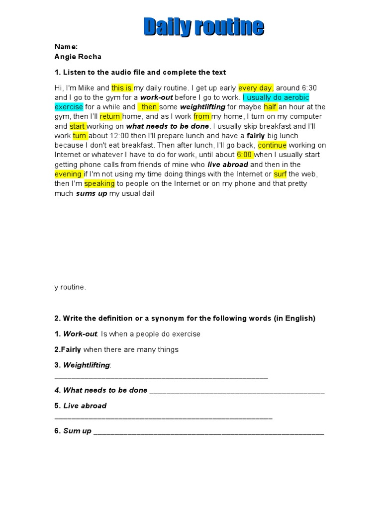 Mike's daily routine | PDF