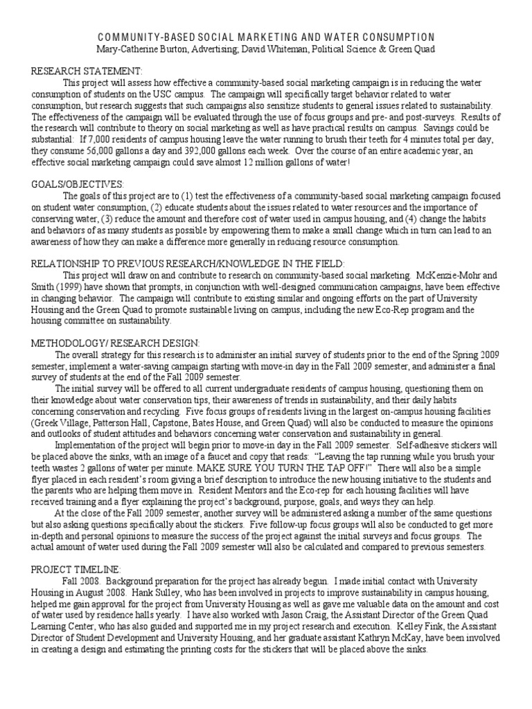 Water Conservation Project Proposal | PDF | Marketing | Focus Group