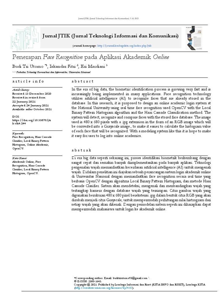 Penerapan Face Recognition Pada Aplikasi Akademik Online | PDF ...