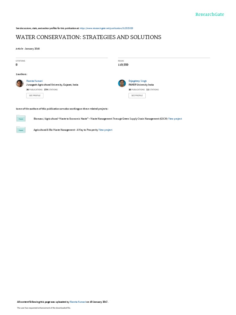 Water Conservation: Strategies and Solutions: January 2016 | PDF ...