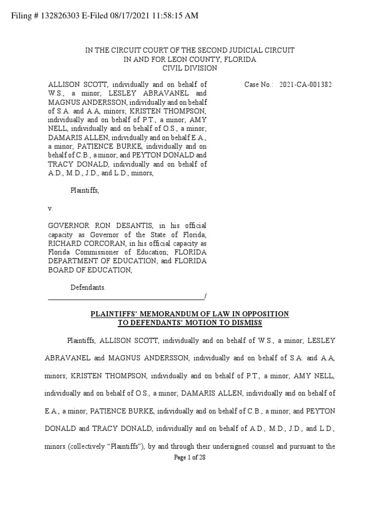 Plaintiffs' Memorandum of Law in Opposition To Defendants' Motion To Dismiss | PDF | Pleading ...