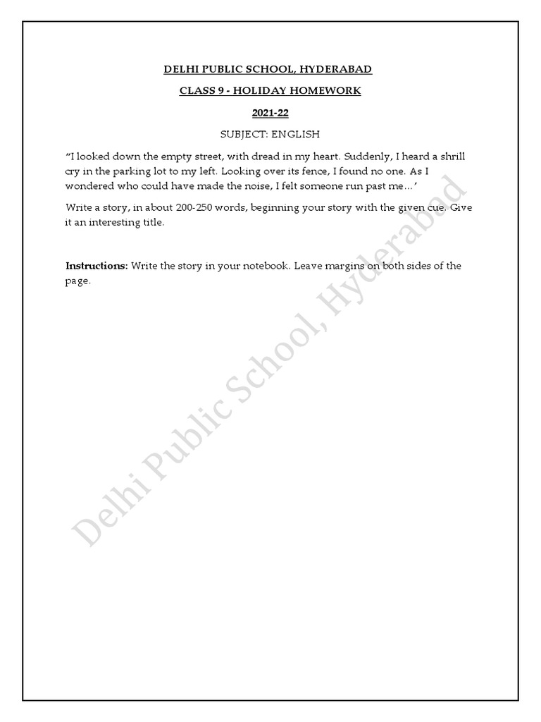 Grade 9 - English - Holiday Homework - 2021 - 2022 | PDF
