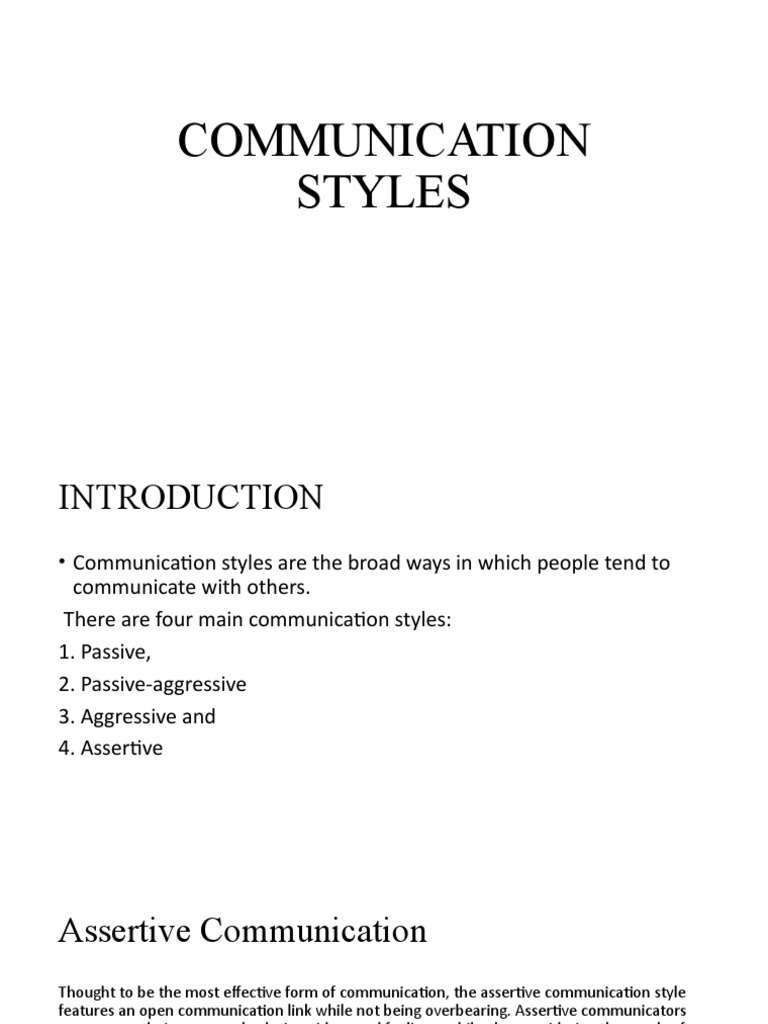 Assertive Communication Styles Explained | PDF