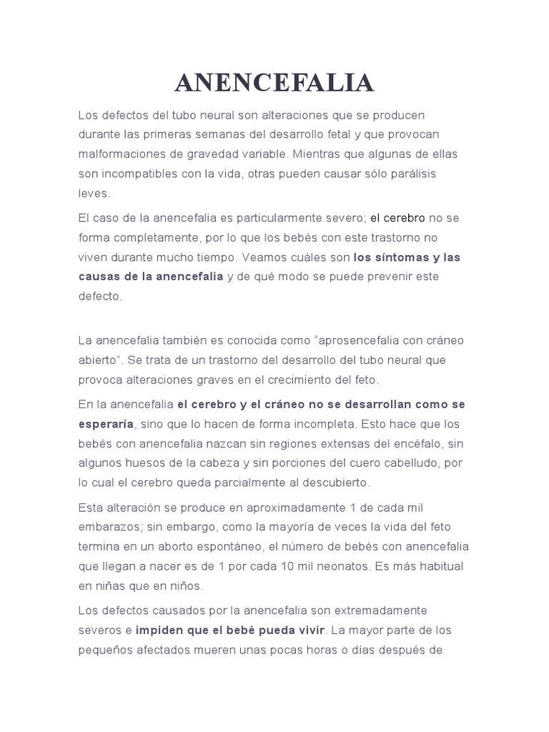 ANENCEFALIA | PDF | Especialidades Medicas | Anatomía