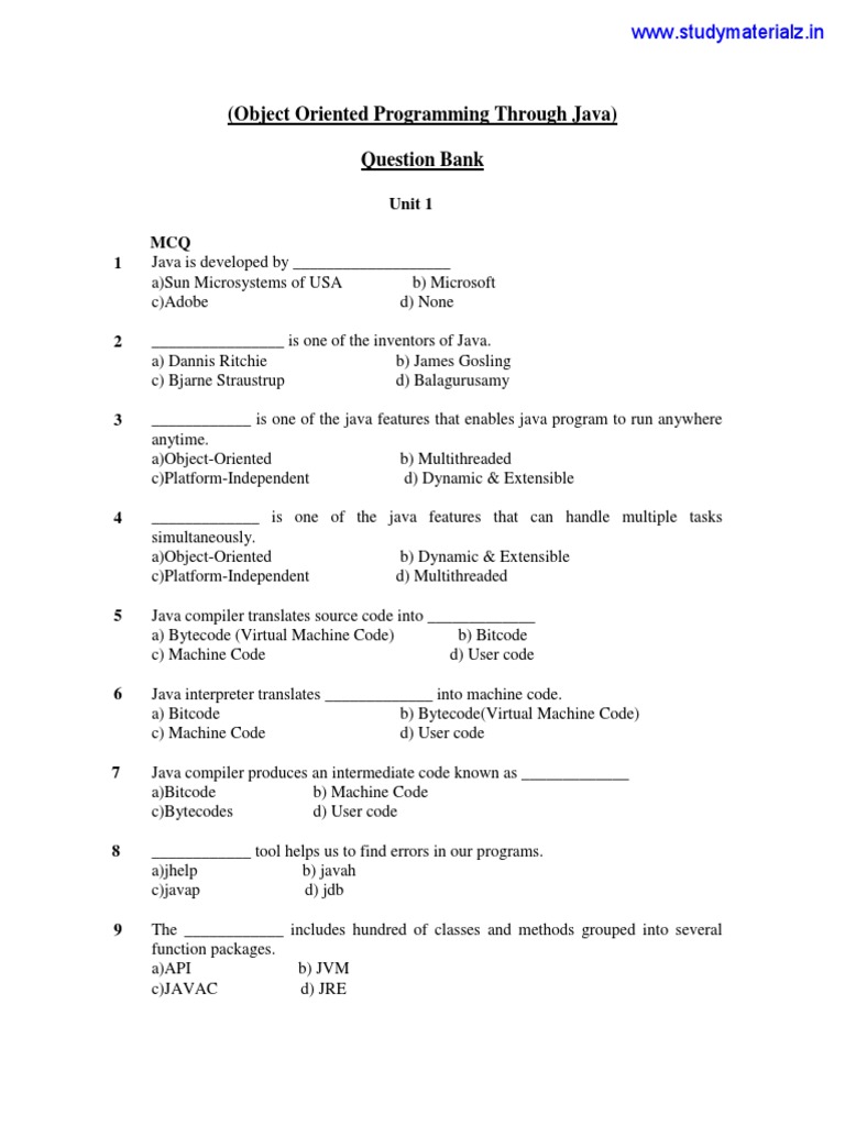CS8392 Object Oriented Programming MCQ 4 | PDF | Method (Computer ...