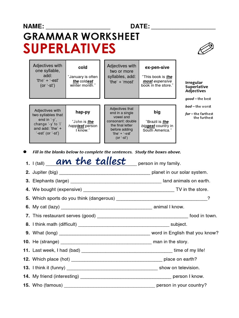Superlatives Worksheet | PDF | English Language | Adjective
