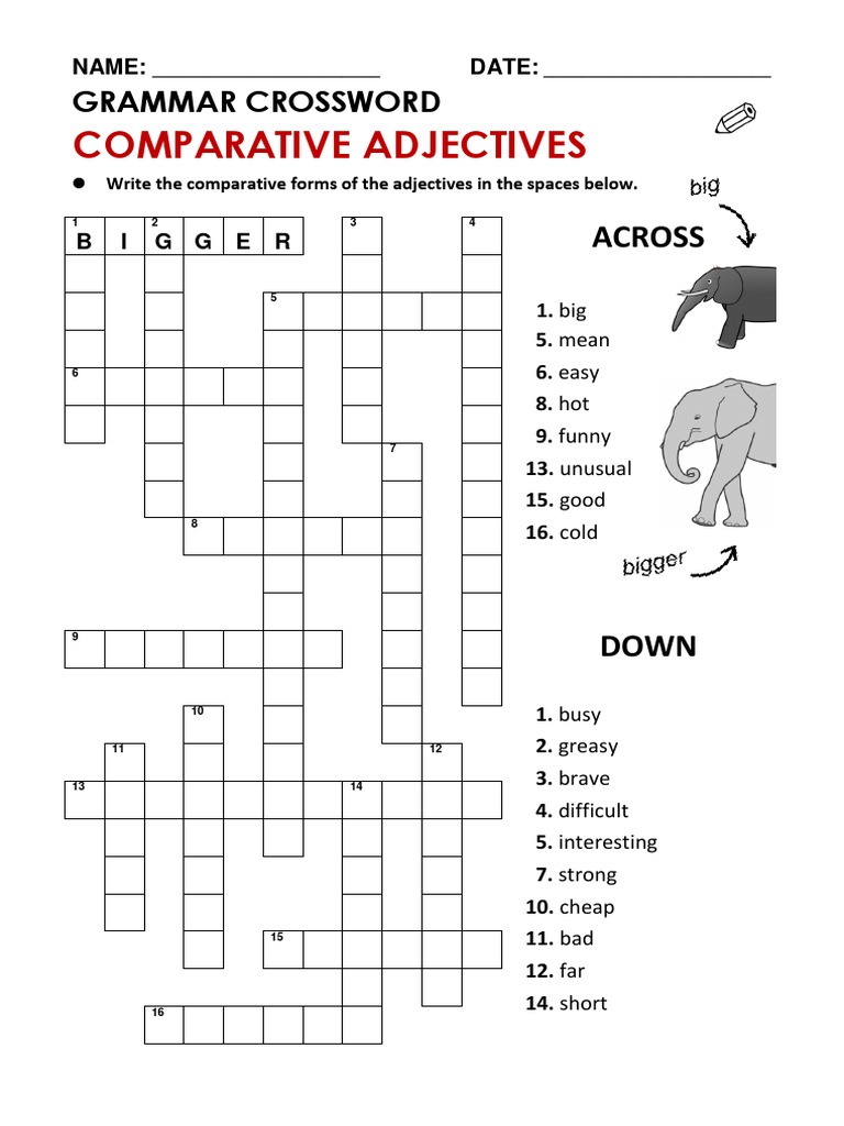 Comparative Adjectives Crossword | PDF