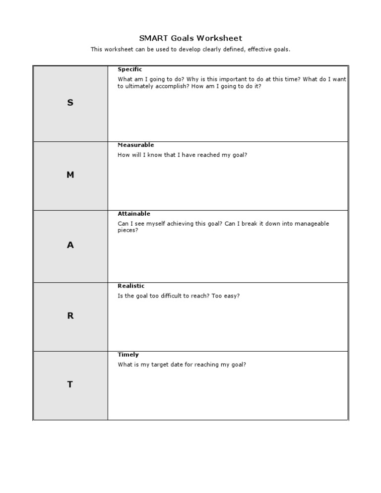 SMART Goals Worksheet | PDF