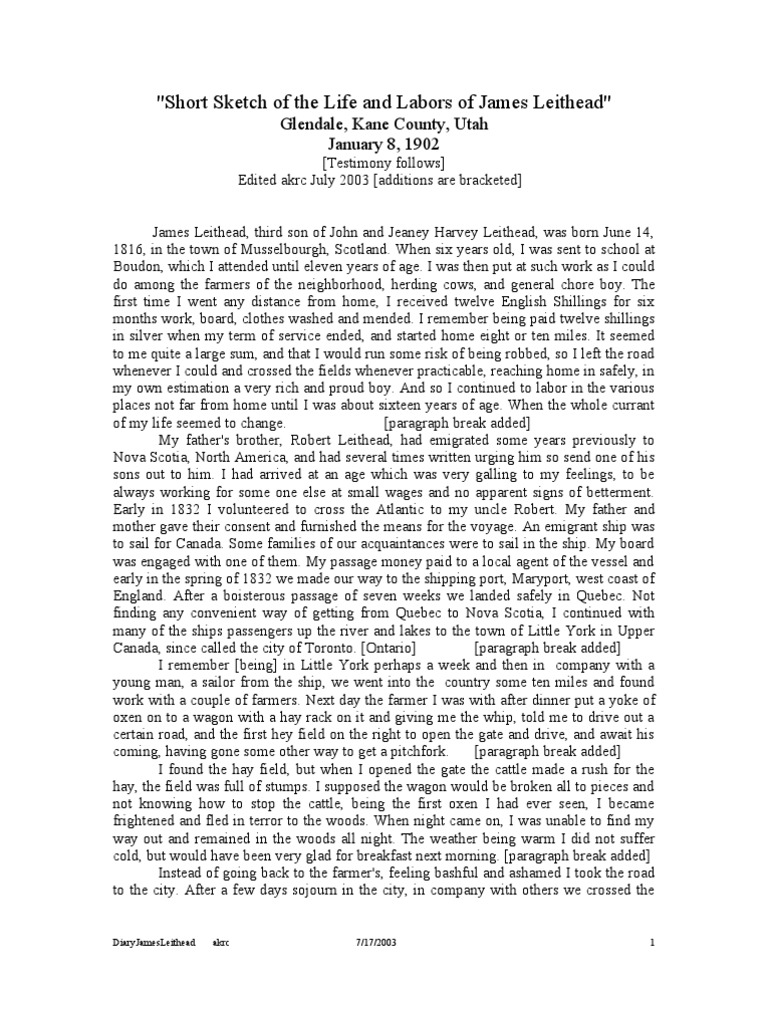 James Leithead Diary | PDF | Joseph Smith | Jesus