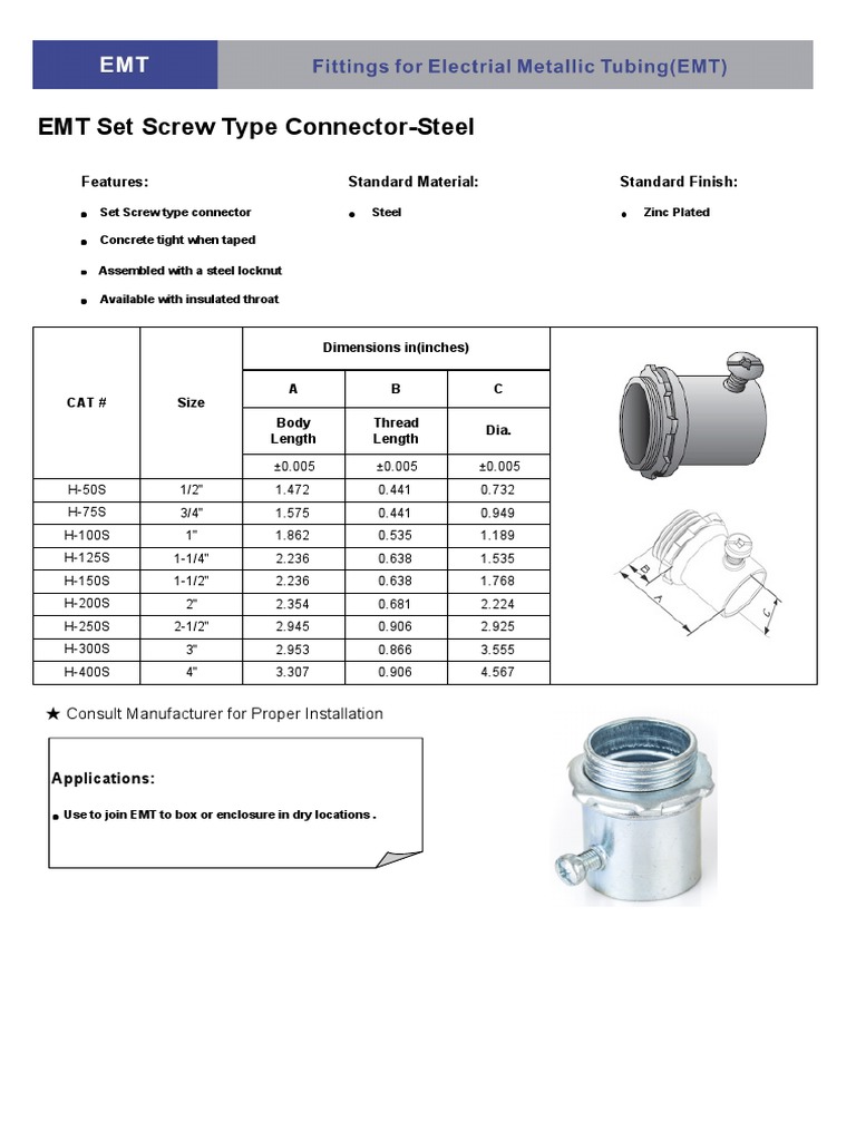 EMT Steel Set Screw Connector Guide | PDF | Technology & Engineering