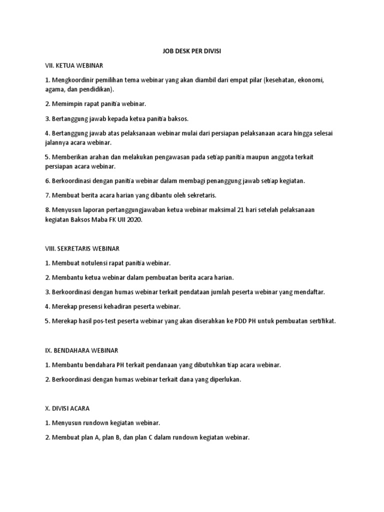 Job Desk Per Divisi | PDF