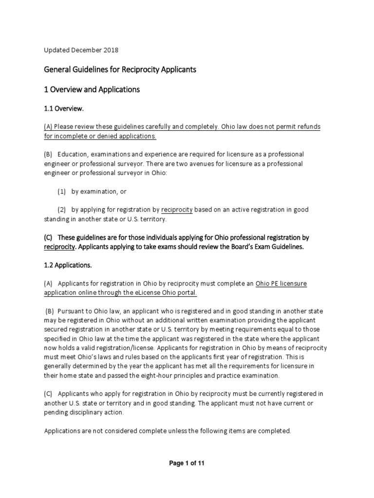 Ohio Reciprocity Application Guidelines | PDF | Licensure | Engineer