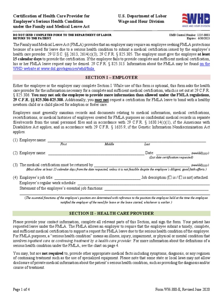 Certification of Health Care Provider | PDF | Family And Medical Leave ...