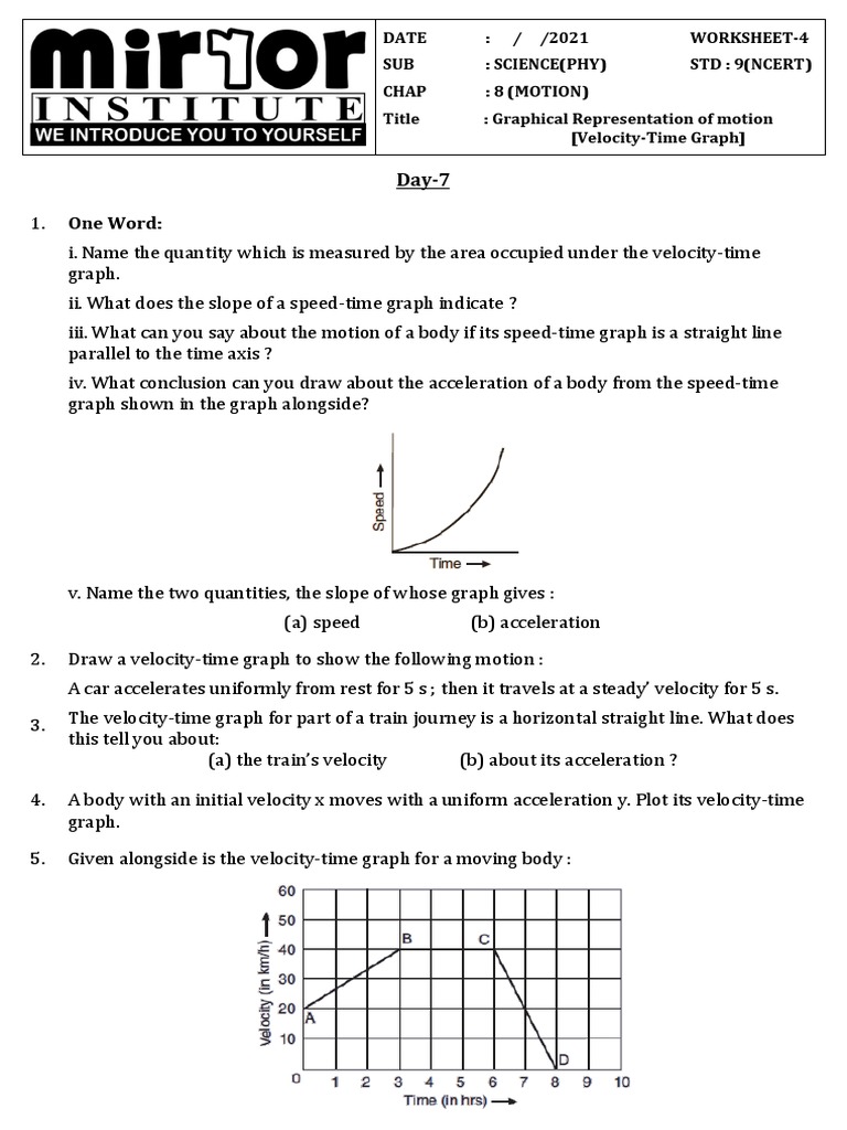 Velocity-Time Graph Questions for Class 9 | PDF | Acceleration | Speed