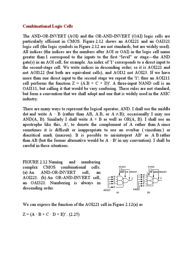 Combinational Logic Cells | PDF | Logic Gate | Power Inverter