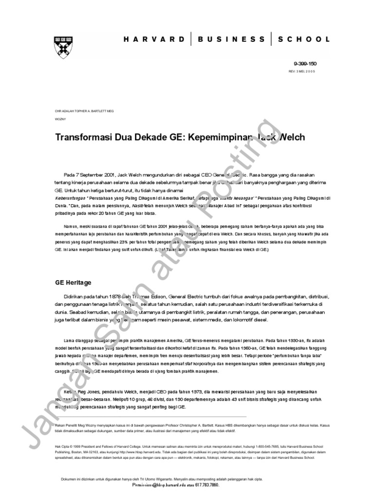 Case Study#3 - Ge's Two-Decade Transformation - Jack Welch's Leadership - En.id | PDF