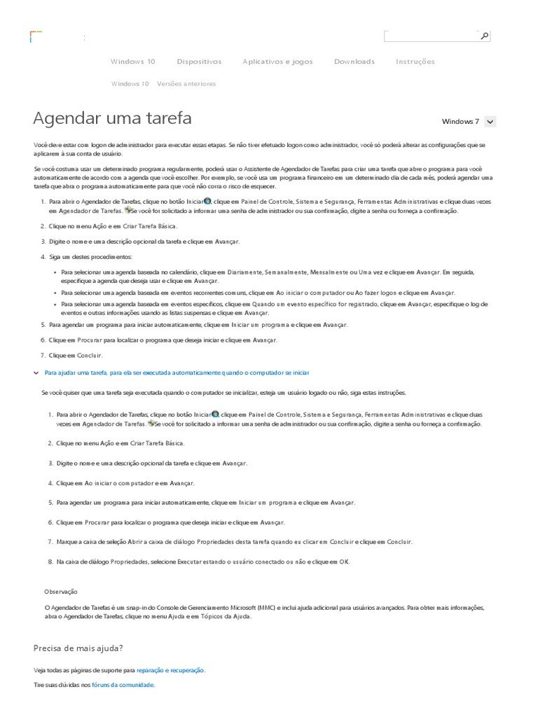 Agendar Uma Tarefa - Ajuda Do Windows | PDF | Microsoft Windows ...