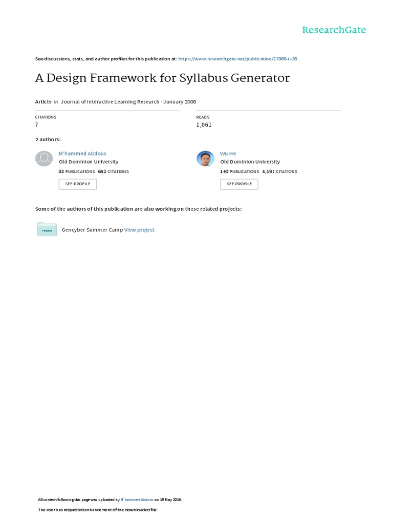 A Design Framework For Syllabus Generator: Journal of Interactive ...