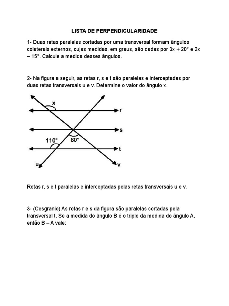 Exercícios de Perpendicularidade | PDF