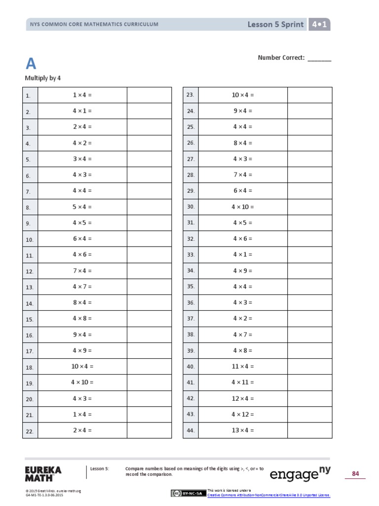 Lesson 5 Sprint: Nys Common Core Mathematics Curriculum | PDF | Mathematics