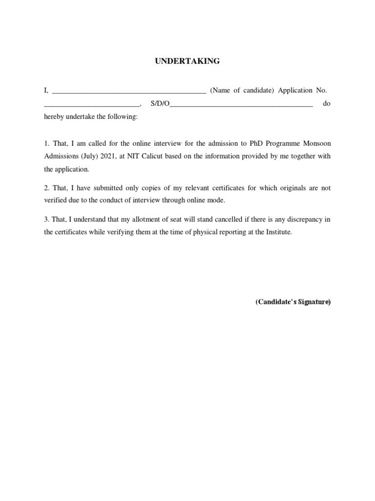 UNDERTAKING Certificate Verification July 2021 | PDF