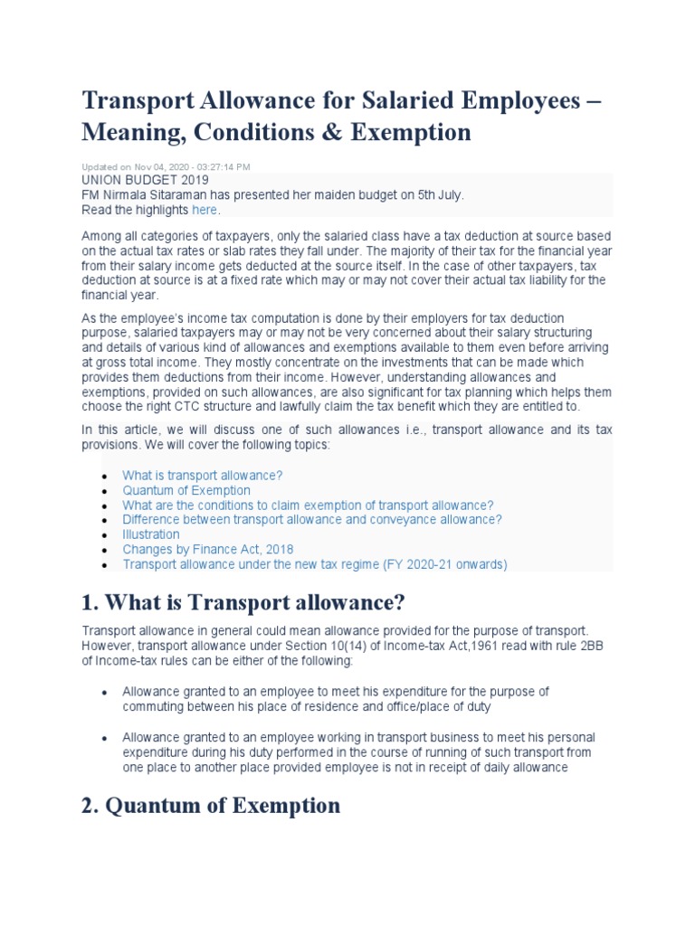 Transport Allowance Exemptions Explained | PDF | Taxes | Tax Deduction