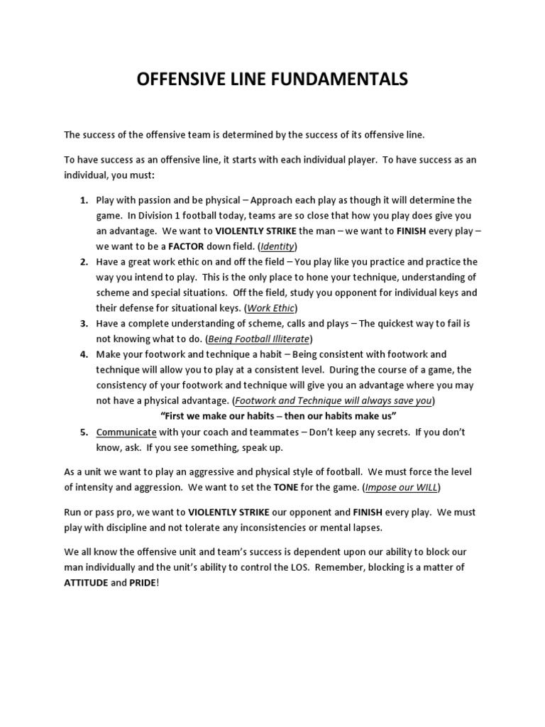 Offensive Line Drill Manual | PDF | Foot | Hand