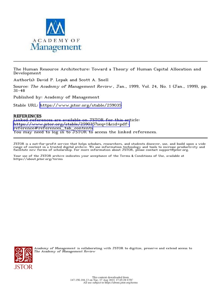 Lepak & Snell's HR Architecture Model | PDF | Employment | Human ...