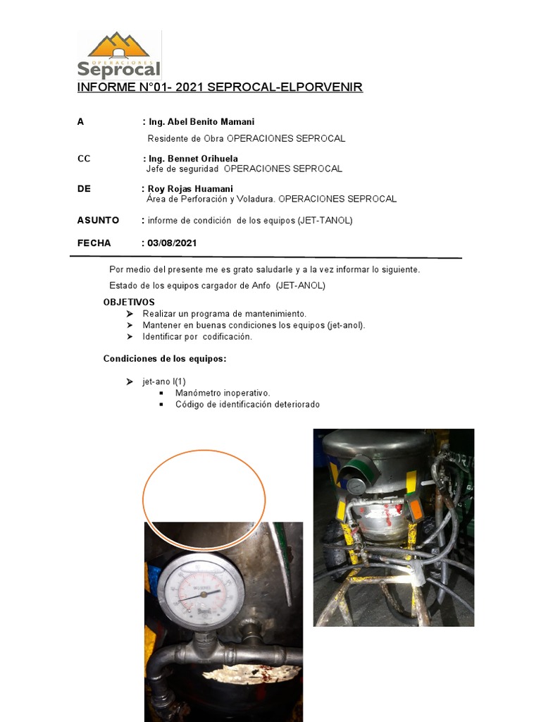 Informe de Condición Equipos Jet-Anol | PDF | Hogar, jardinería y ...