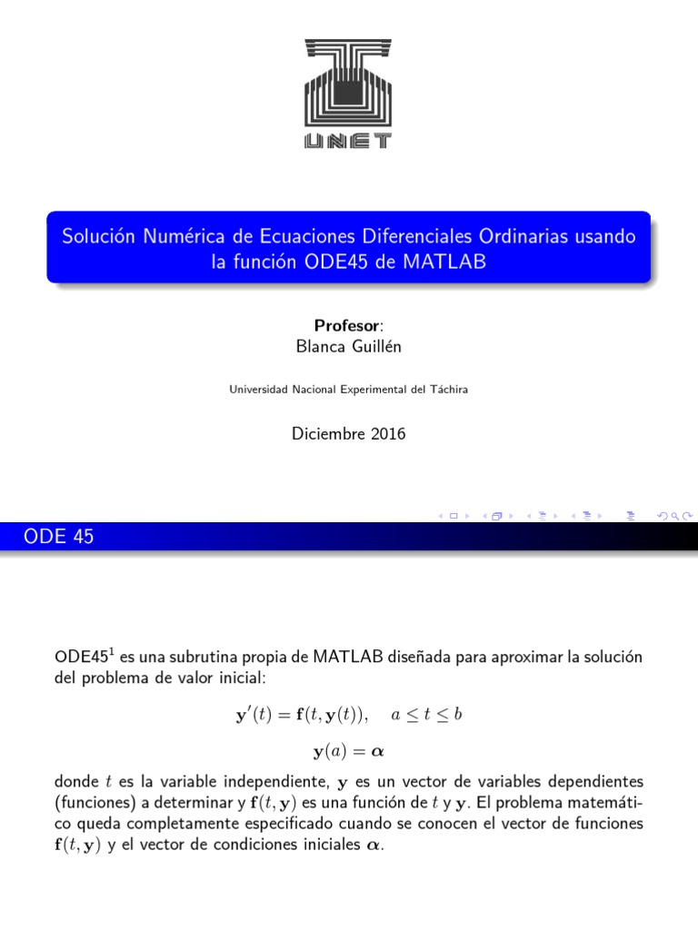 Solver ODE45 | PDF | Ecuaciones | Ecuaciones diferenciales