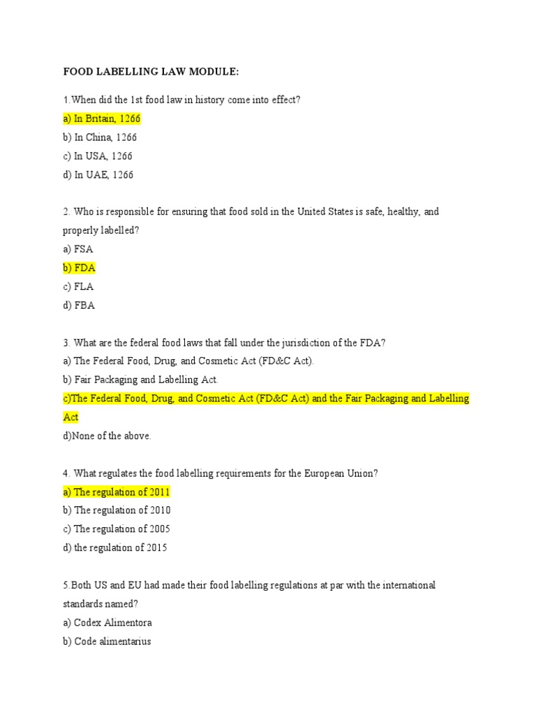 Food Labelling Law Module | PDF | Food Safety | Foods