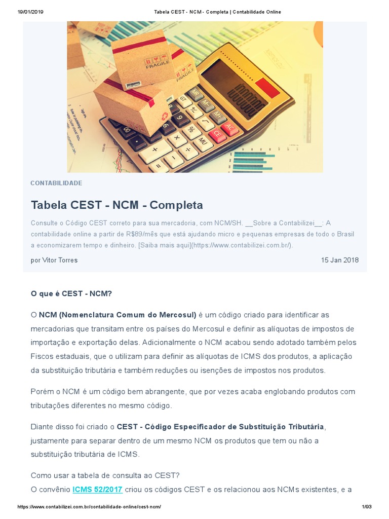 Tabela CEST - NCM - Completa - Contabilidade Online | PDF | Turbocompressor | Motores