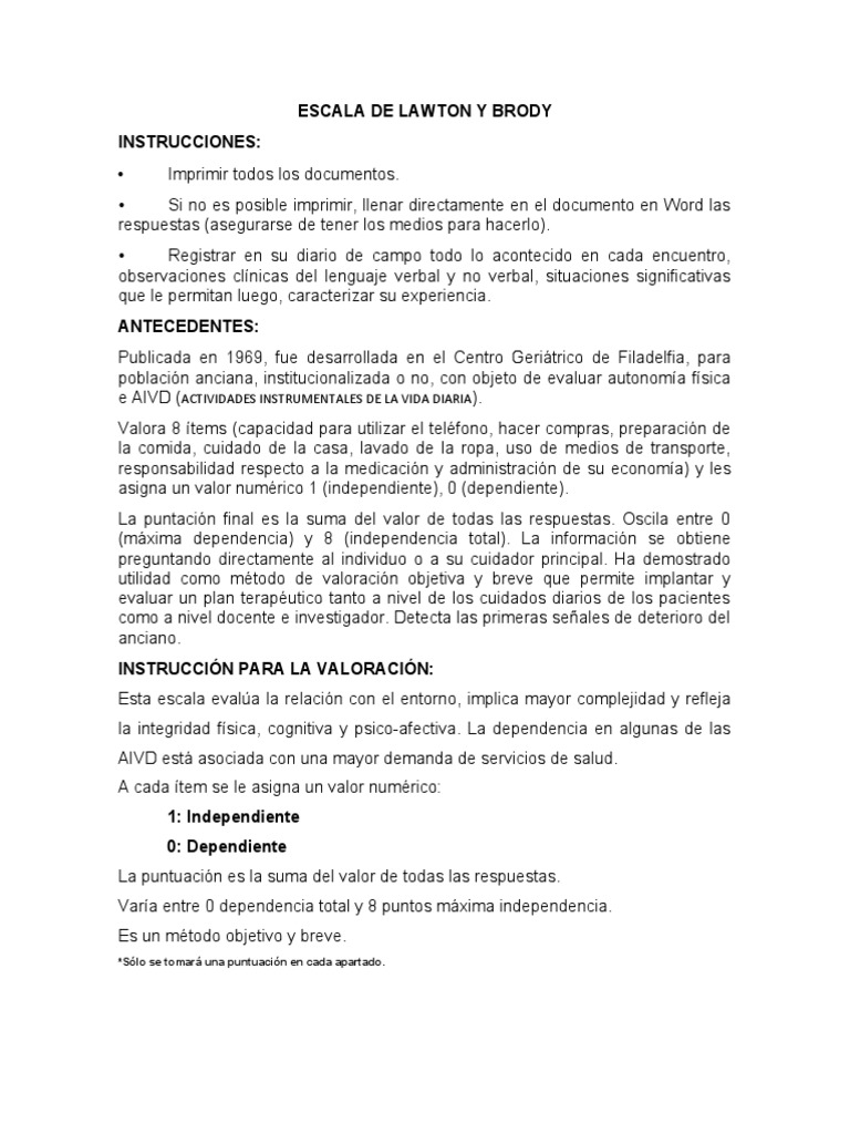 Escala de Lawton y Brody | PDF
