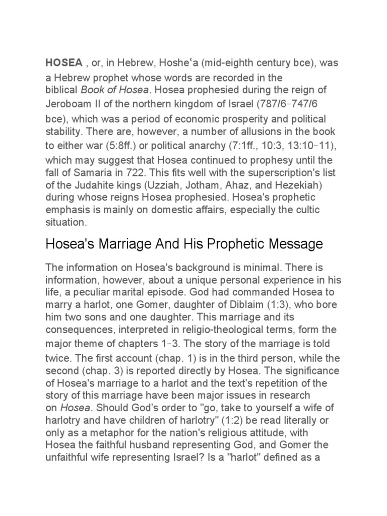 Hosea's Marriage and His Prophetic Message: HOSEA, Or, in Hebrew, Hoshe ...