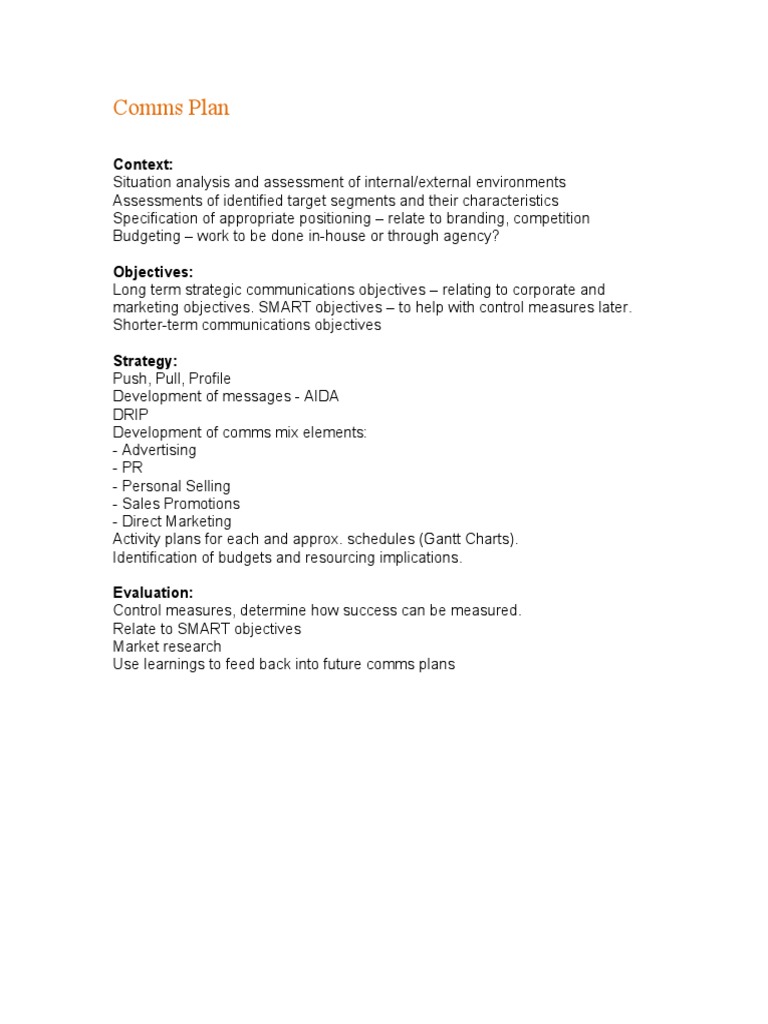 Comms Plan Structure | PDF | Business