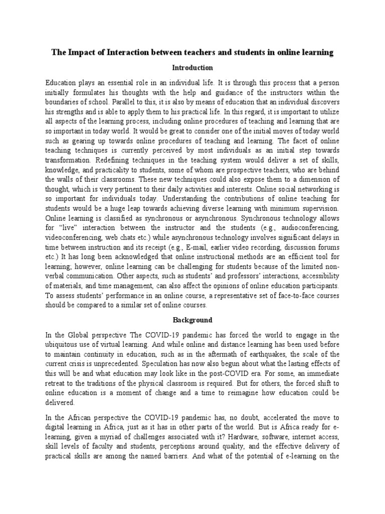 The Impact of Interaction Between Teachers and Students in Online ...