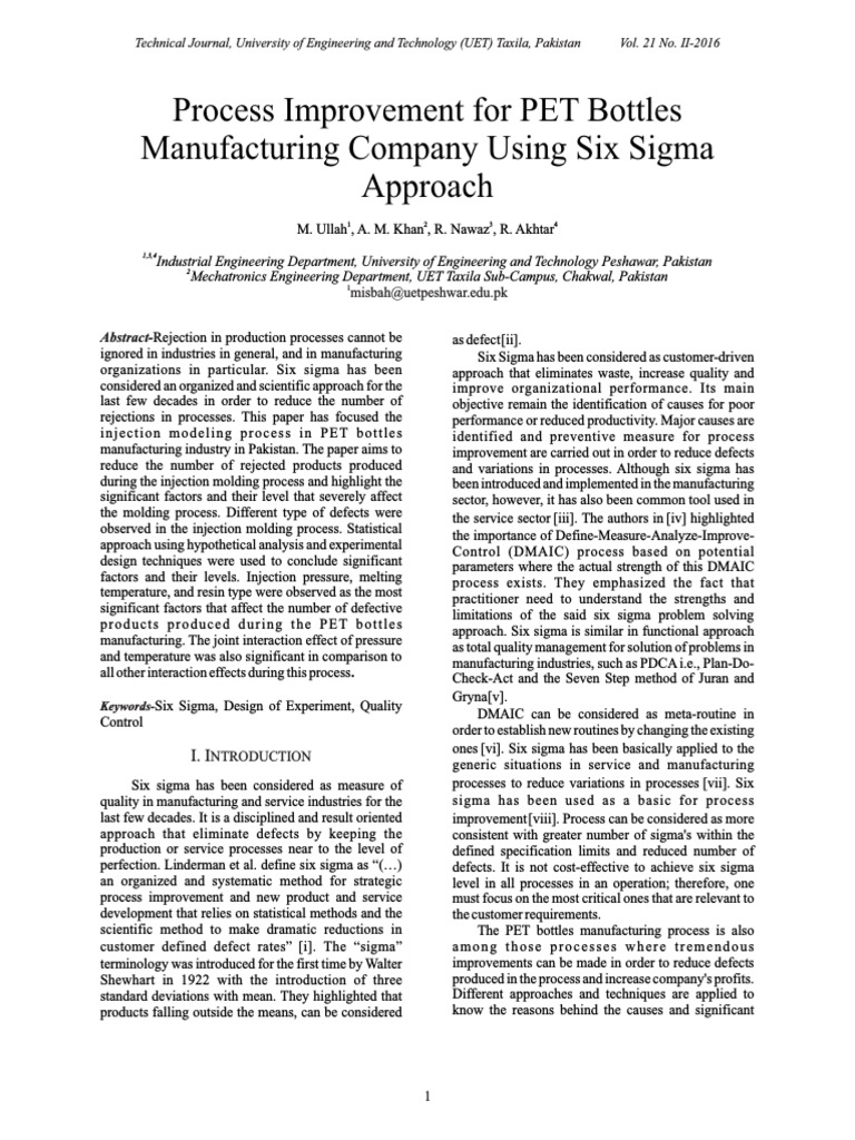Process Improvement For PET Bottles | PDF | P Value | Student's T Test